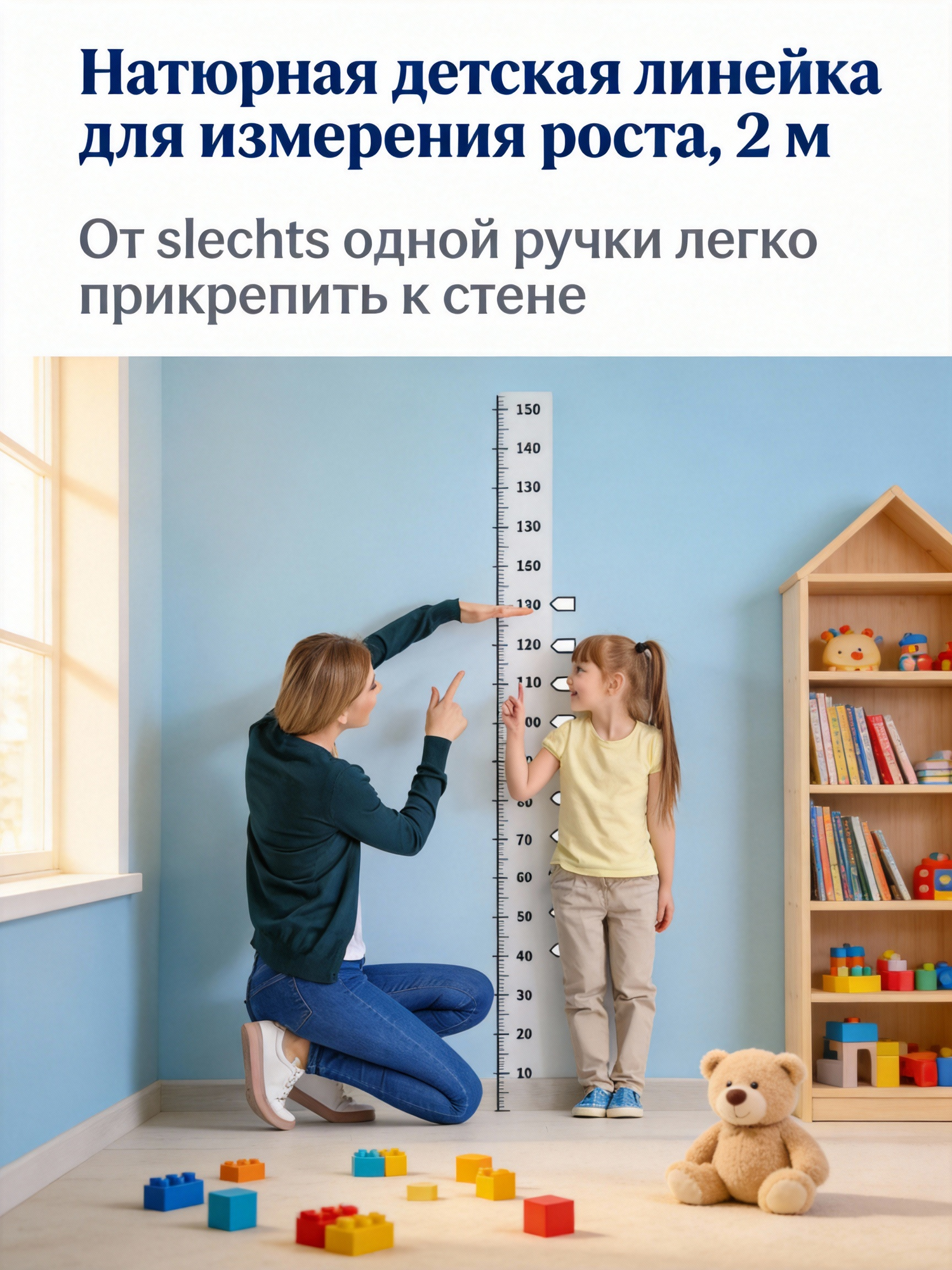 Настенная детская линейка для измерения роста 2 м, прозрачная наклейка с черной шкалой для украшения комнаты и удобного контроля роста