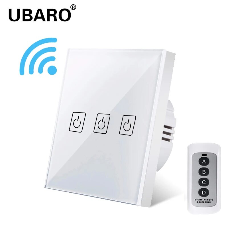 UBARO Переключатель света 433 МГц, 3 Gang, Цвет: ZS-WW003F-YF
