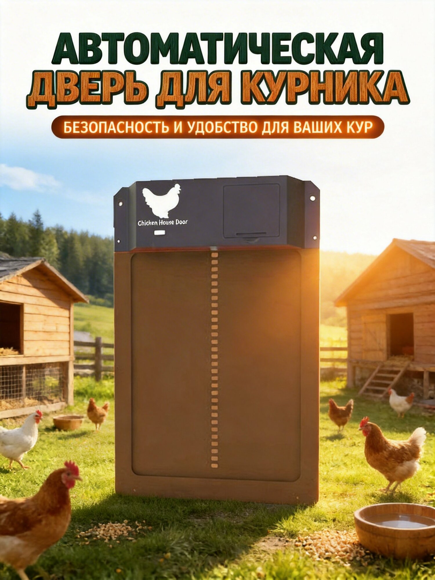 Автоматическая дверь для курятника, с таймером и светочувствительным датчиком на батарейках — подъемный механизм для защиты кур, устойчива к морозу и жаре