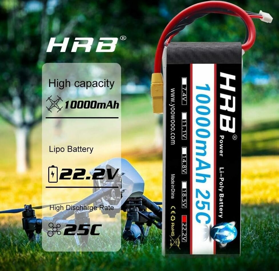 Аккумулятор HRB для FPV-дрона, радиоуправляемой машинки, 22.2V, Li-Po, 10000mah, 25C, разъем XT60, 6S1P