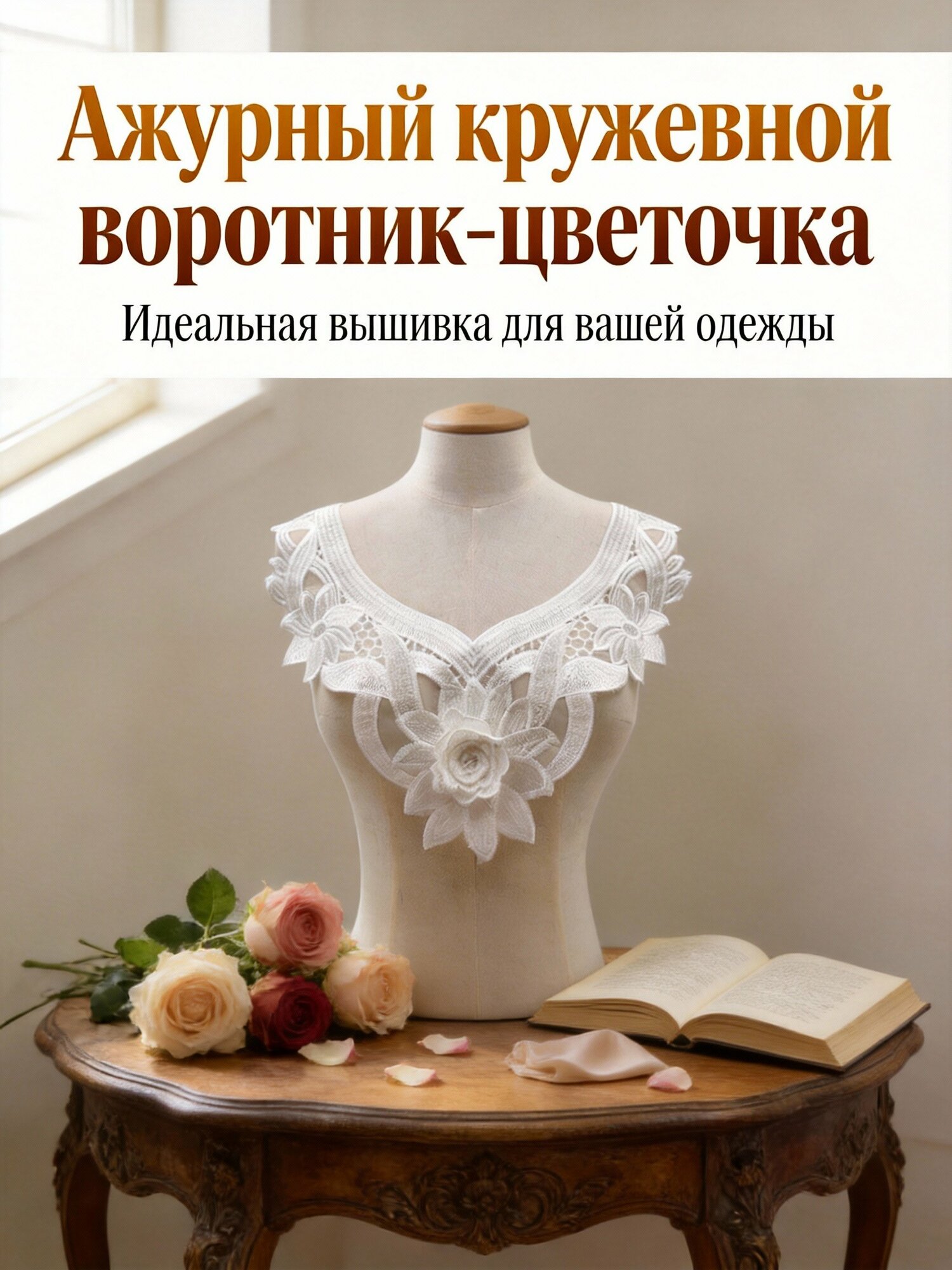 Ажурный кружевной воротник-цветок, белый с объемной вышивкой для пришивания и съемный DIY аксессуар