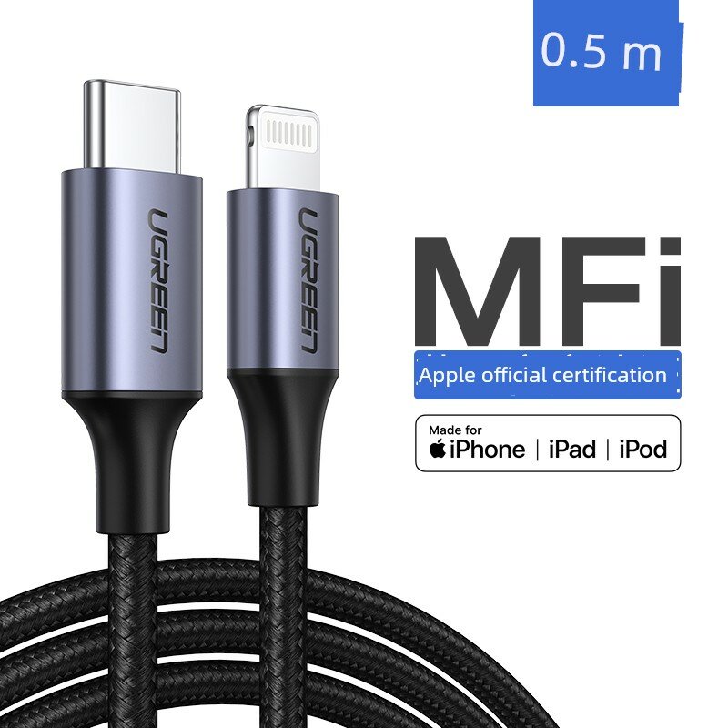 Кабель USB-C в Lightning 20Вт PD быстрая зарядка MFi сертифицирован плетеный нейлон 0.5м Темно-серый