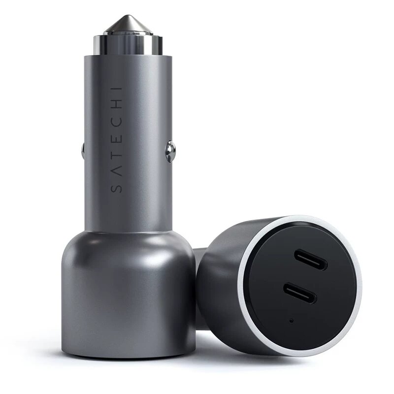 Satechi 40 Вт автомобильный зарядный кабель с двумя портами USB-C для iPhone и Huawei, космический серый