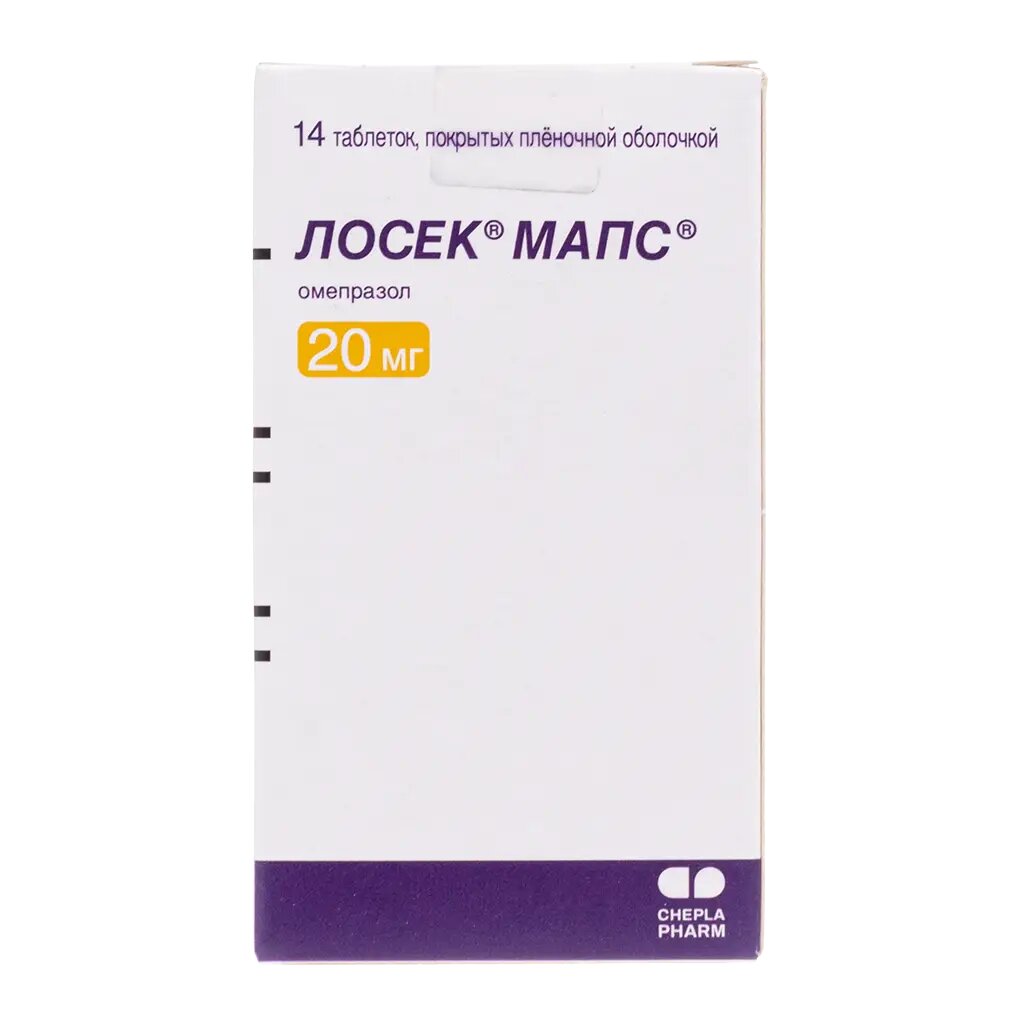 Лосек мапс таблетки покрыт. плен. об. 20 мг 14 шт