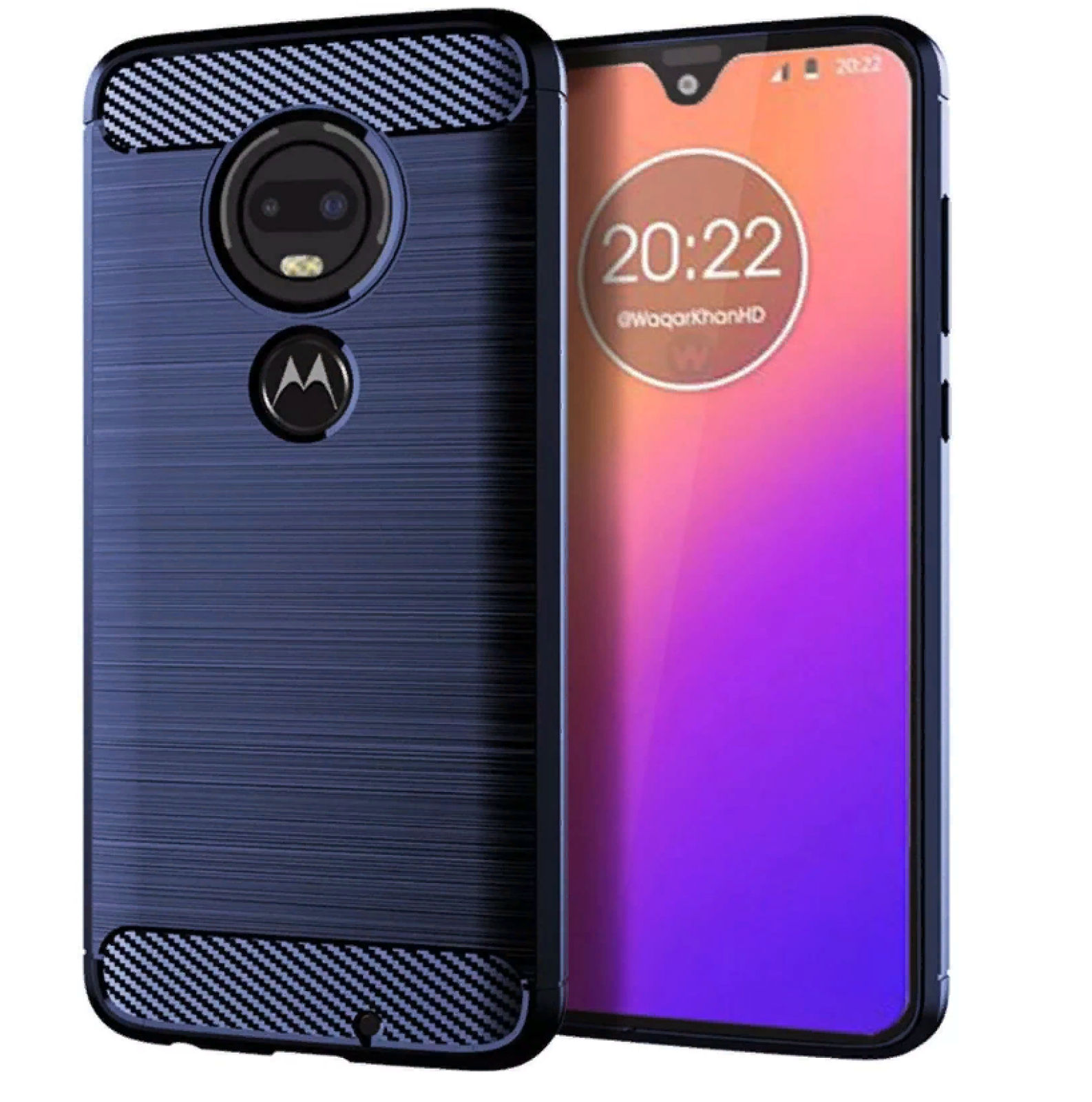 Чехол панель-бампер MyPads для Motorola Moto G7 из прочного силикона с матовой карбоновой текстурой, синий