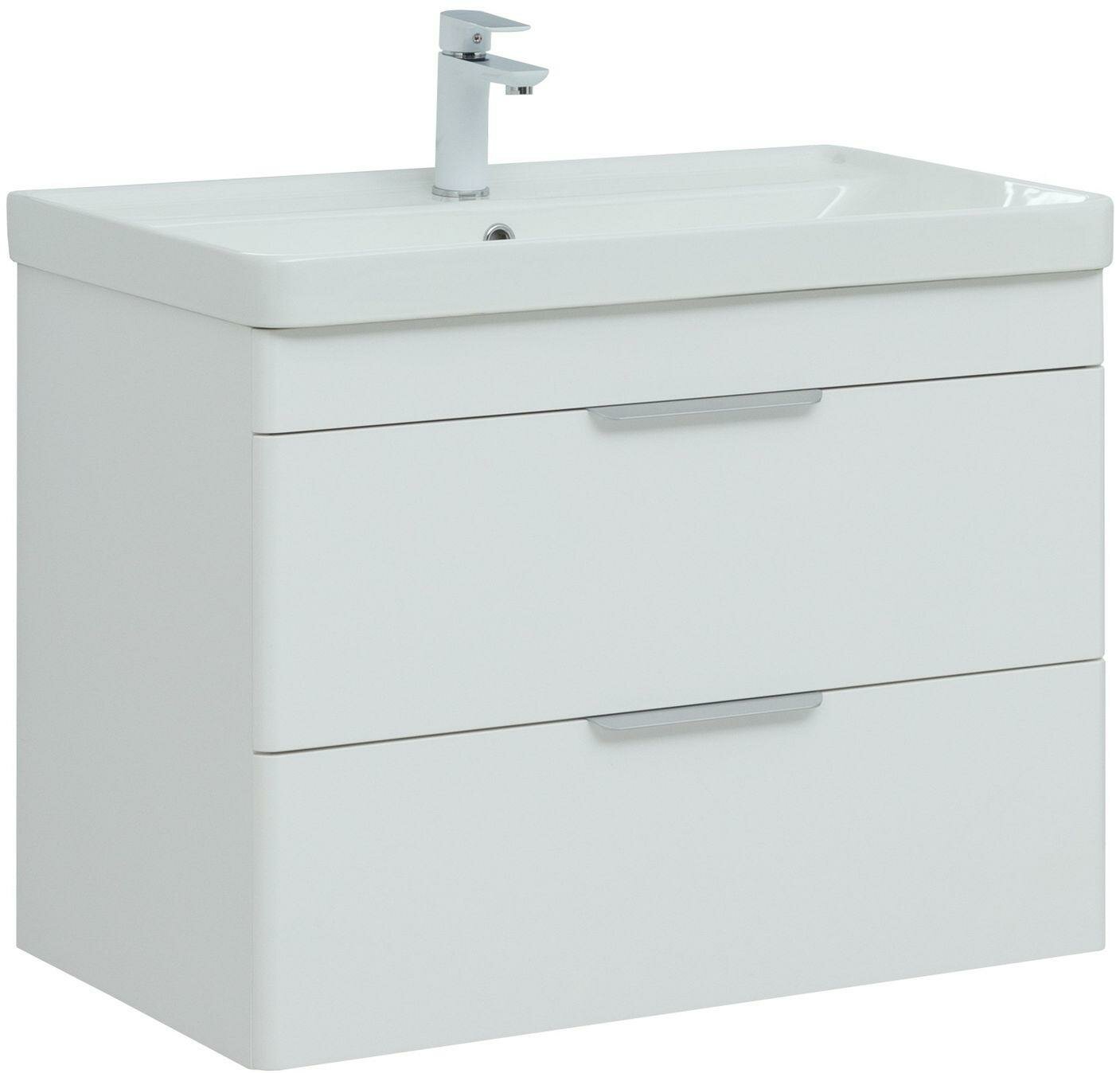 Тумба с раковиной Aquanet Ирис new 80 312431 подвесная цвет Белый глянец