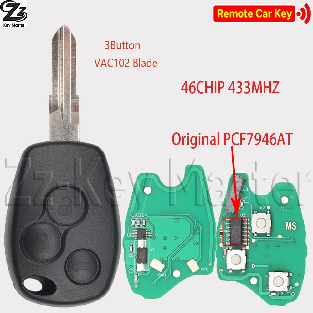 Автоключ 3BT VAC102 PCF7946AT 433MHz Renault Dacia