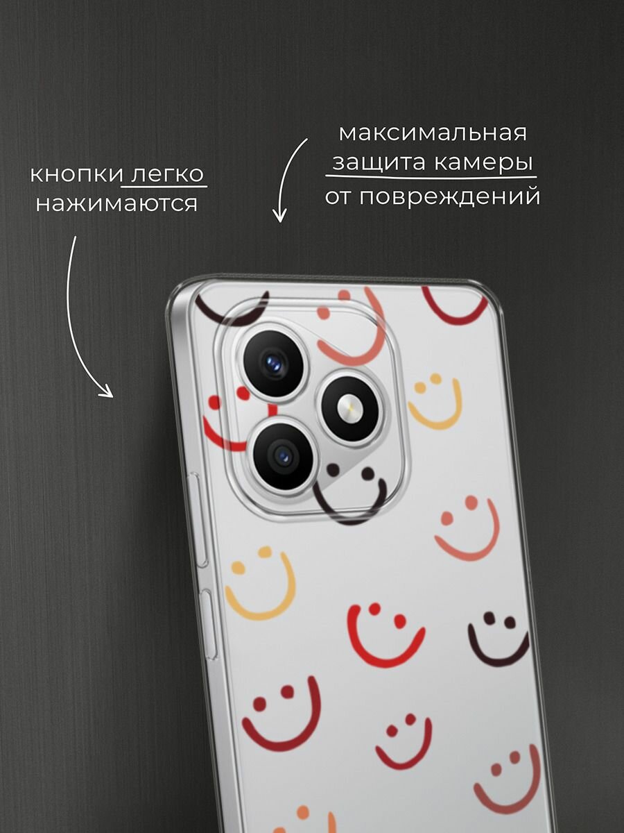 Чехол на Honor X8d / Хонор X8d с принтом Colored smiles, прозрачный — фото 1