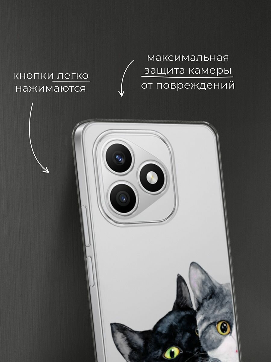 Чехол на Honor X8d / Хонор X8d с принтом Кошачья любовь, прозрачный — фото 1