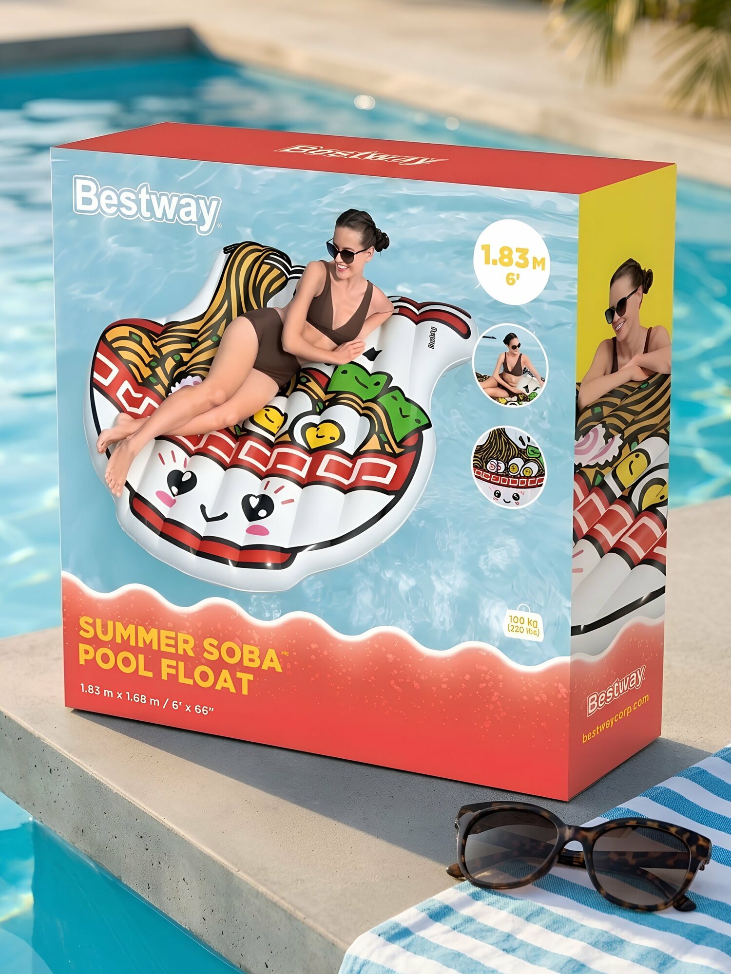 Матрас для плавания надувной, 168х183 см, Bestway, 43841, ремкомплект
