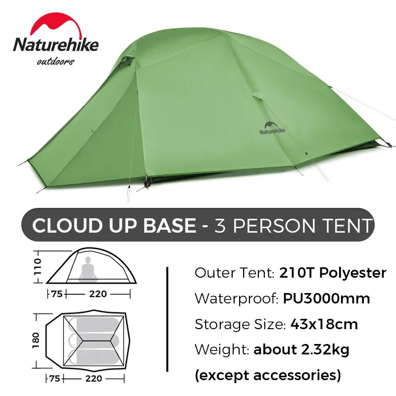 Палатка Naturehike Cloud Up 1 2 3 Ультralight Палатка для кемпинга Двухслойная водонепроницаемая палатка Палатка для походов и трекинга с матом