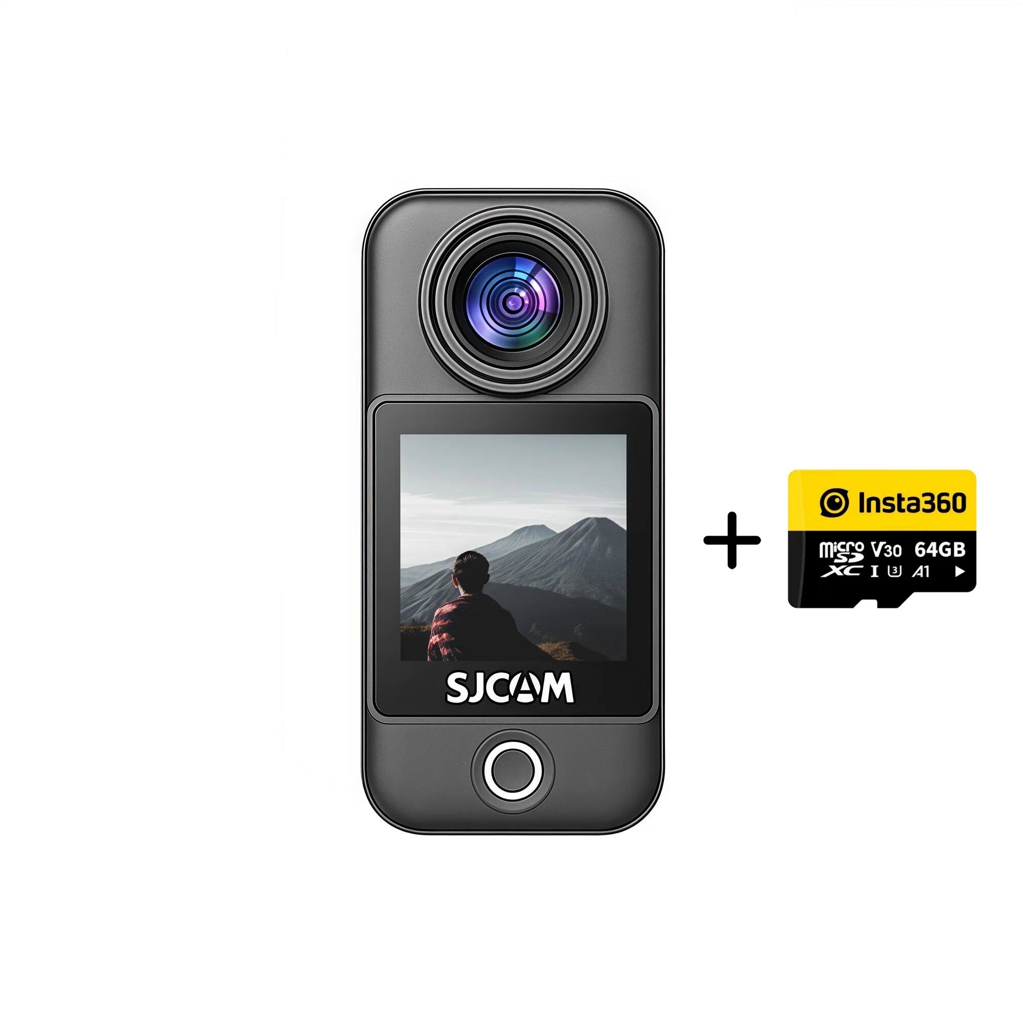 Экшн камера SJCam C300 Black, с картой памяти 64 ГБ с креплением, водонепроницаемая 4K Ultra, аккумулятор 1000мАч