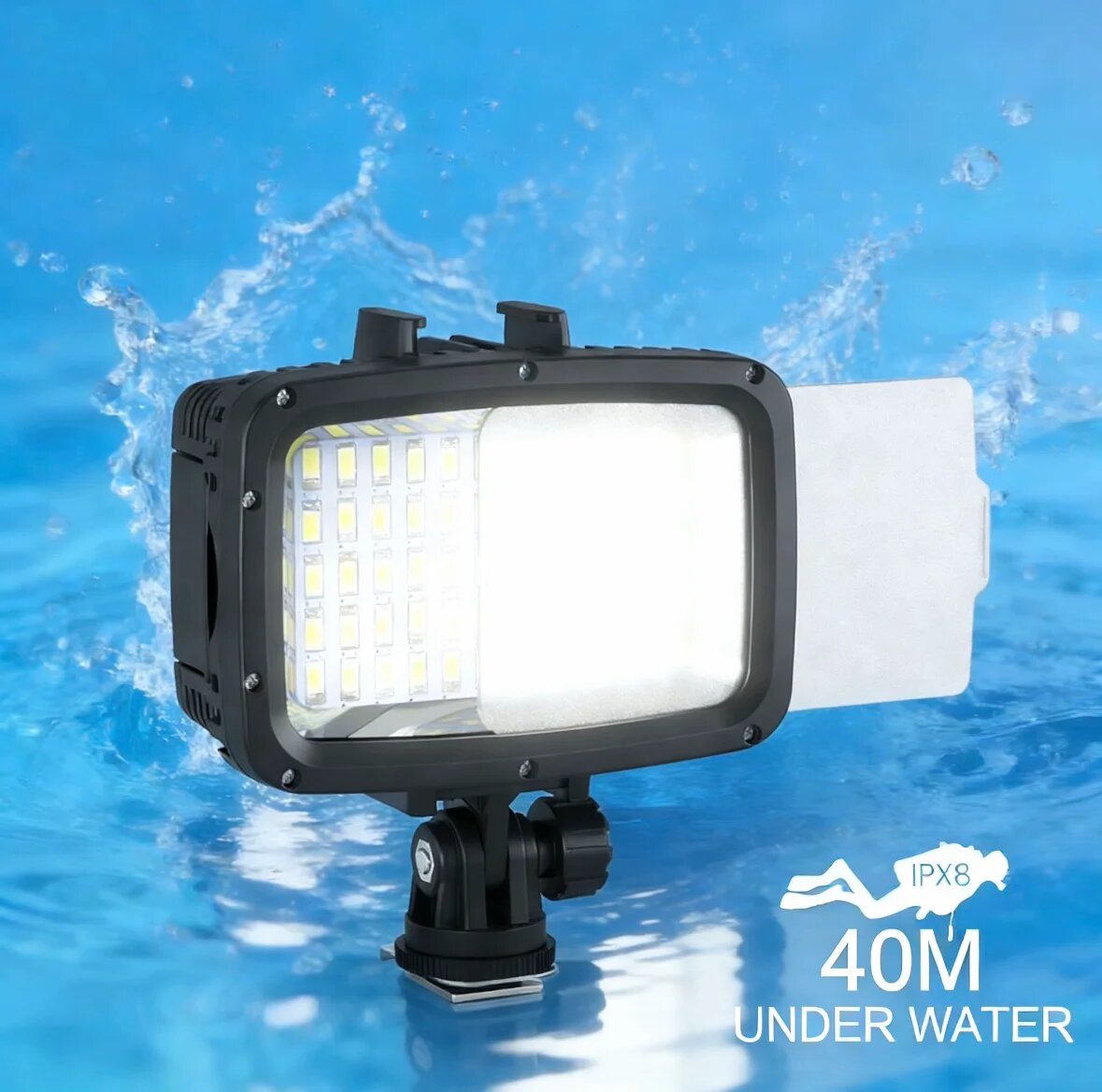 SEA FROGS SL-101 1800LM Водонепроницаемый светодиодный видеосветильник | Подводный светильник для фотосъемки на глубине до 40 м/130 футов с креплением Cold Shoe и держателем GoPro