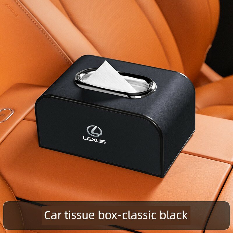 Держатель для салфеток с логотипом Lexus, кожаный, хромированный, повышенная высота, цвет Классический черный для