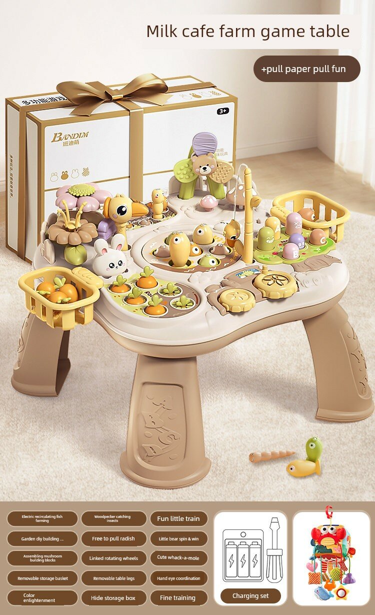 Многофункциональный игровой стол фермы Baby Cafe с зарядкой + игрушка-ткань для тяги для детей 1-3 лет обучающая игра