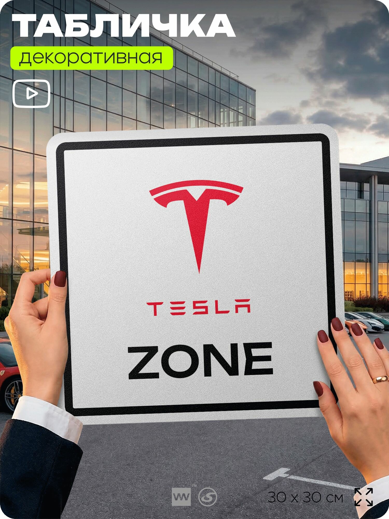 Табличка в гараж "TESLA ZONE", декоративная прикольная на дверь и стену, 30х30 см, Айдентика Технолоджи
