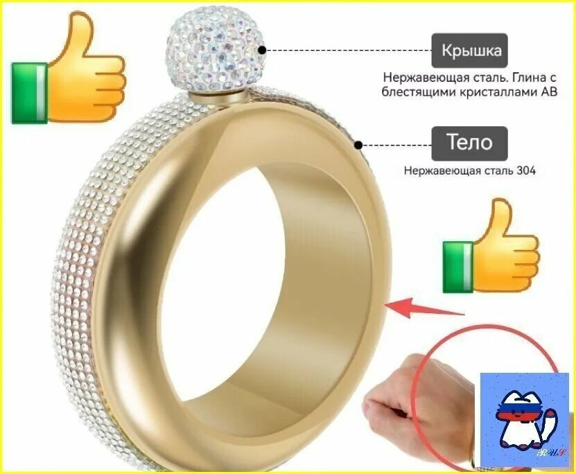 Фляга 100 мл, золотой, белый