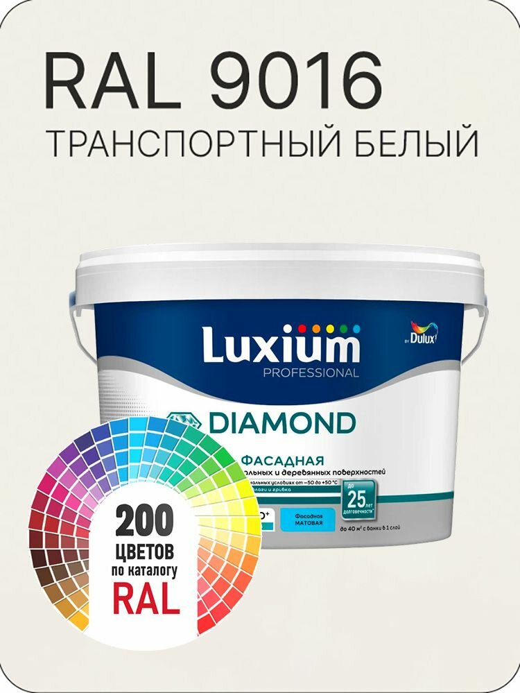 Краска для минеральных и деревянных фасадов Dulux Diamond транспортный белый Ral 9016 9 л.