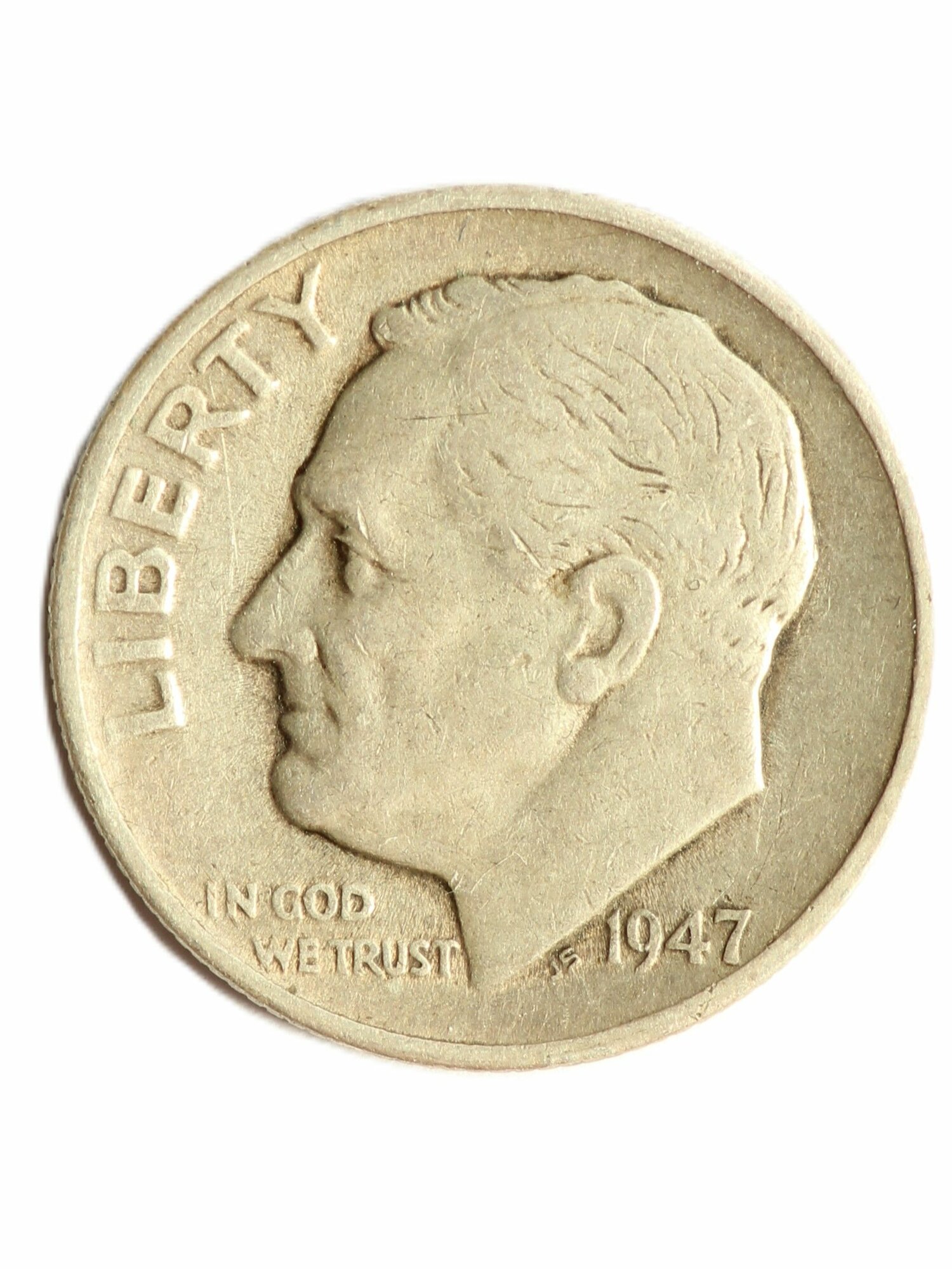 Подлинная монета США 10 центов Дайм 1947 года S