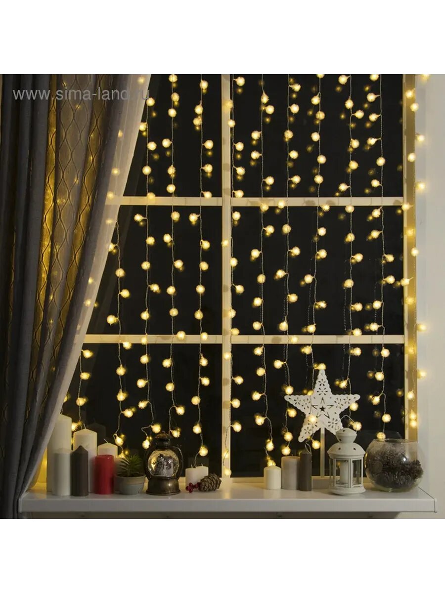 Гирлянда-занавес с ёжиками, 2x1.5м, 360 LED