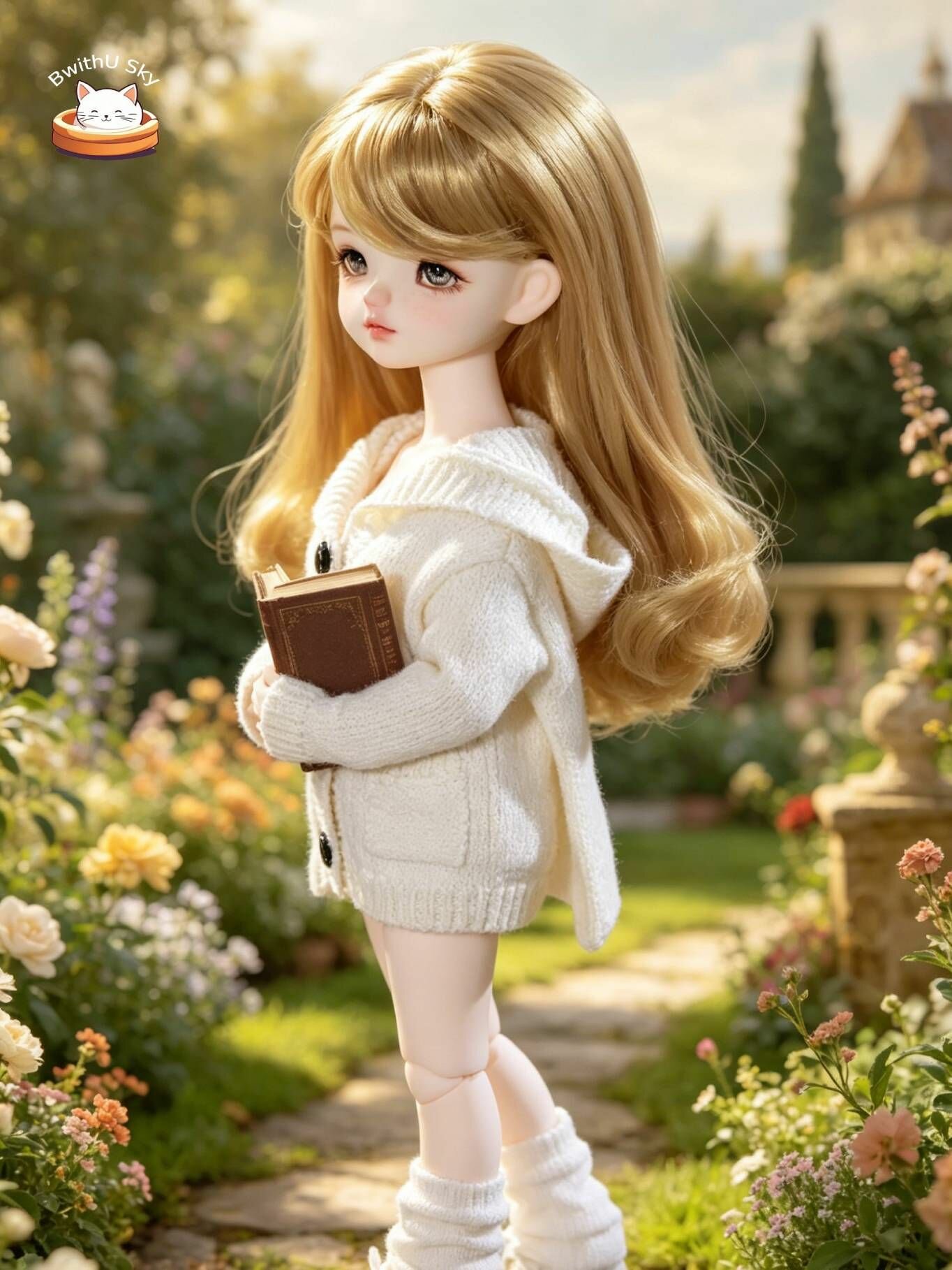 BwithUSky Salvio 1/6 BJD Кукла: Белый вязаный кардиган, нежный повседневный образ в стиле аниме