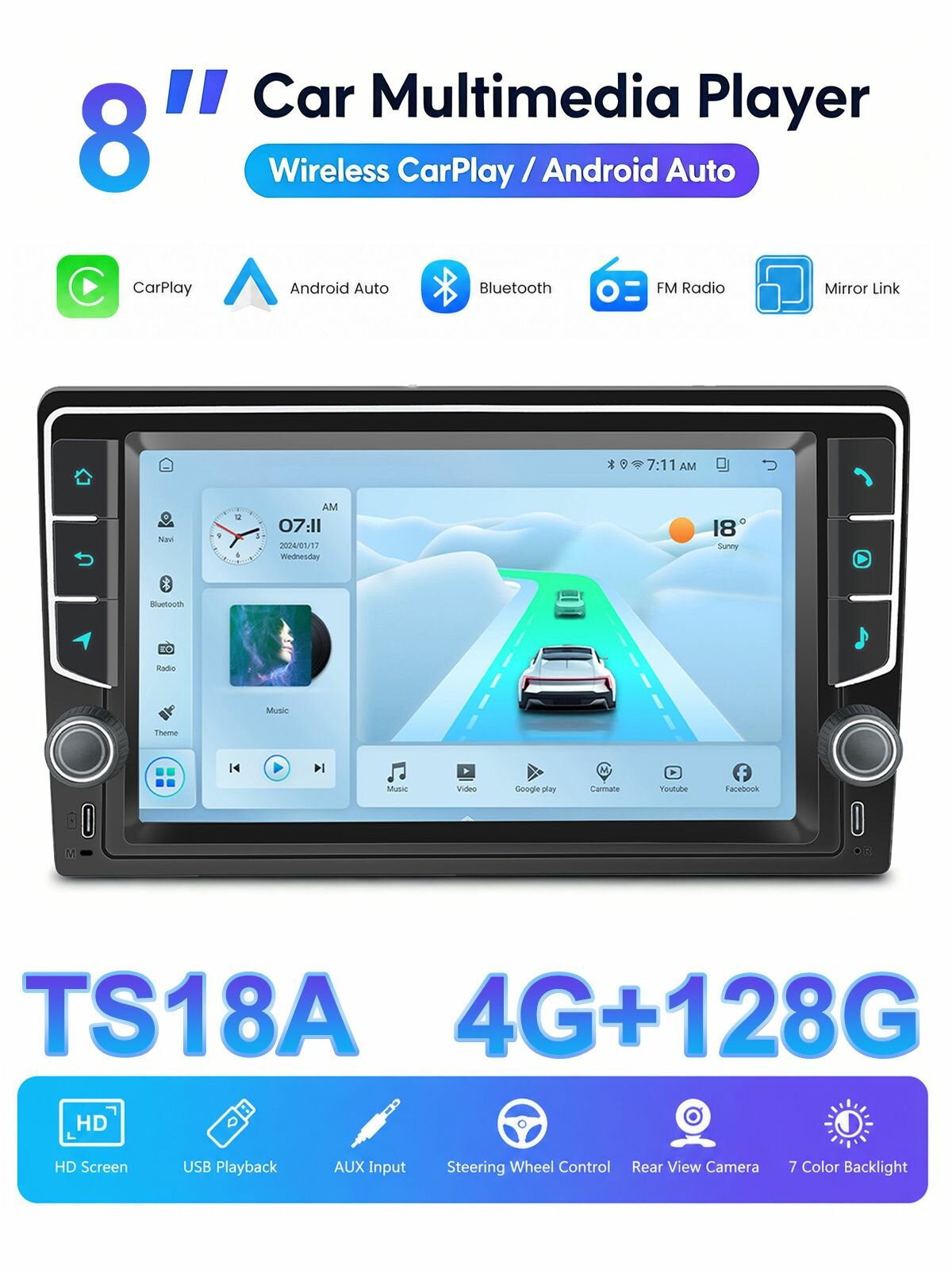 4G 8core 4+128G Автомобильный процессор QLED Android 9-цифровой DSP -навигация Carplay/Android auto BT FM AM RDS WIFI-плеер, Gift Интеллектуальное Охлаждение, TS18