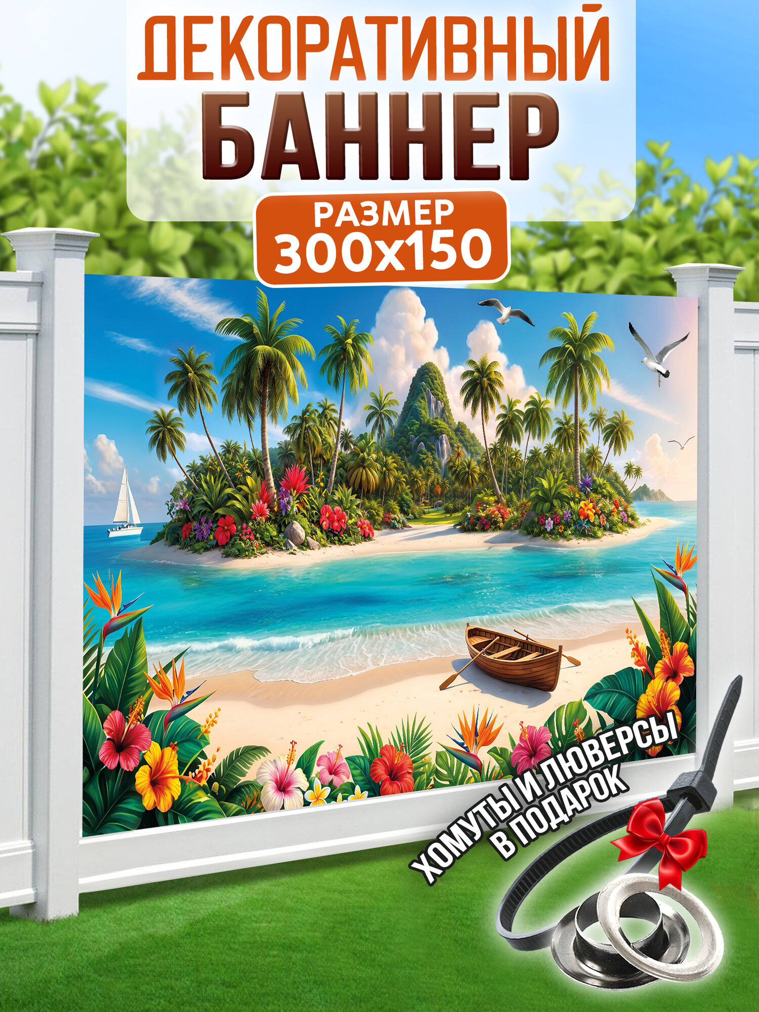 Баннер для забора, беседки, фотофасад 300х150 см