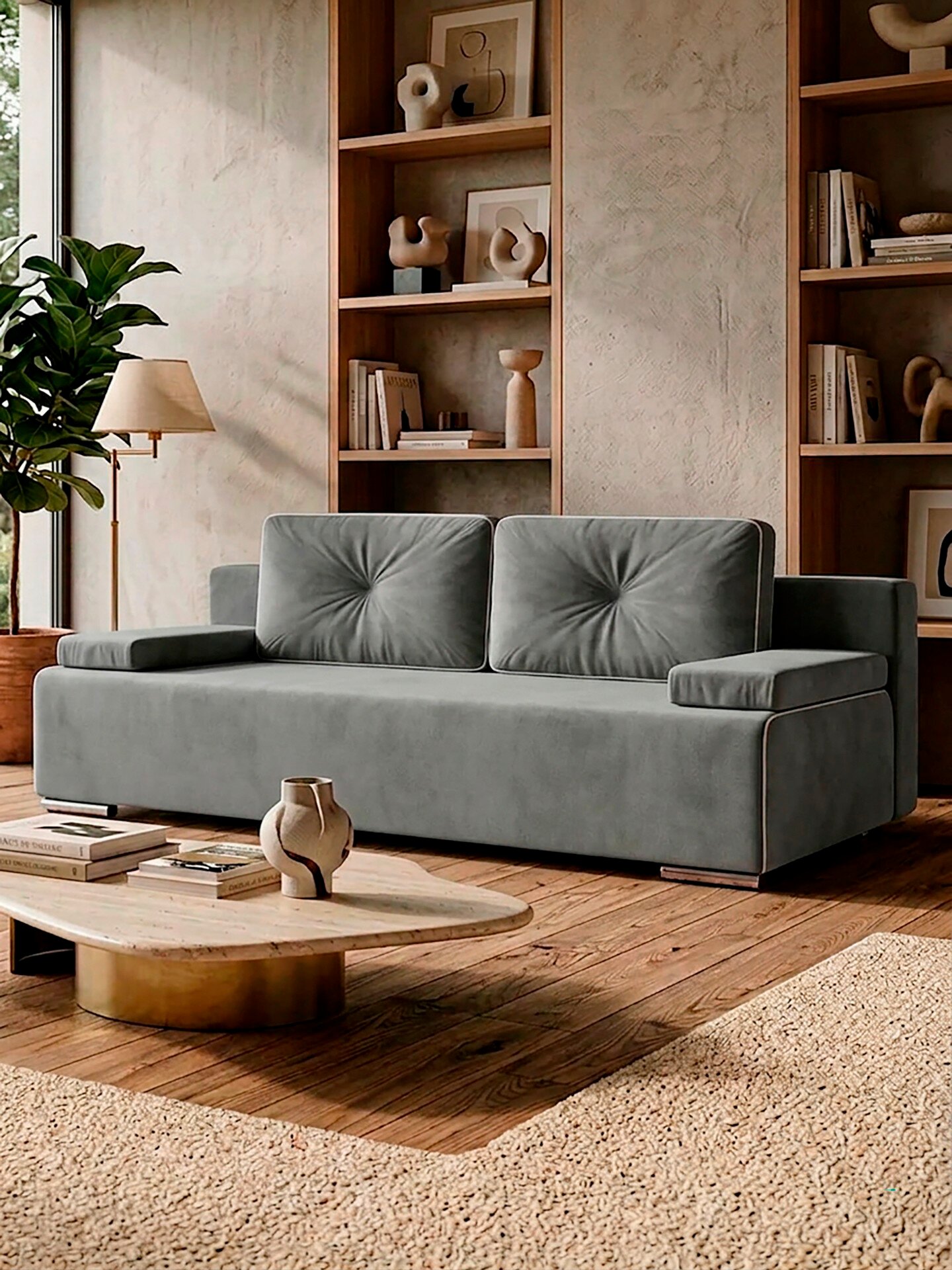 Диван Фрог Лайт Velutto 52 NOW 200x91x80 см, серый Велютто, еврокнижка Дом мебели для вас