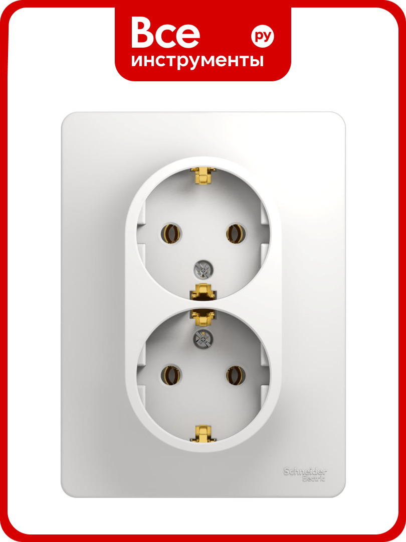 Двухместная розетка Systeme Electric СП Glossa с заземлением, в сборе белая GSL000124, сетей