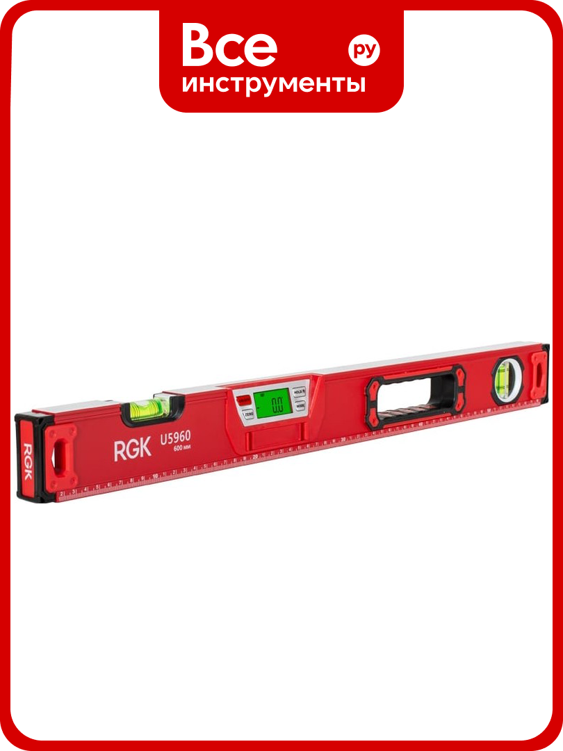 Электронный уровень RGK U5960 775328, для удобства эксплуатации, алюминиевый магнитный крепёж, цифровой индикатор