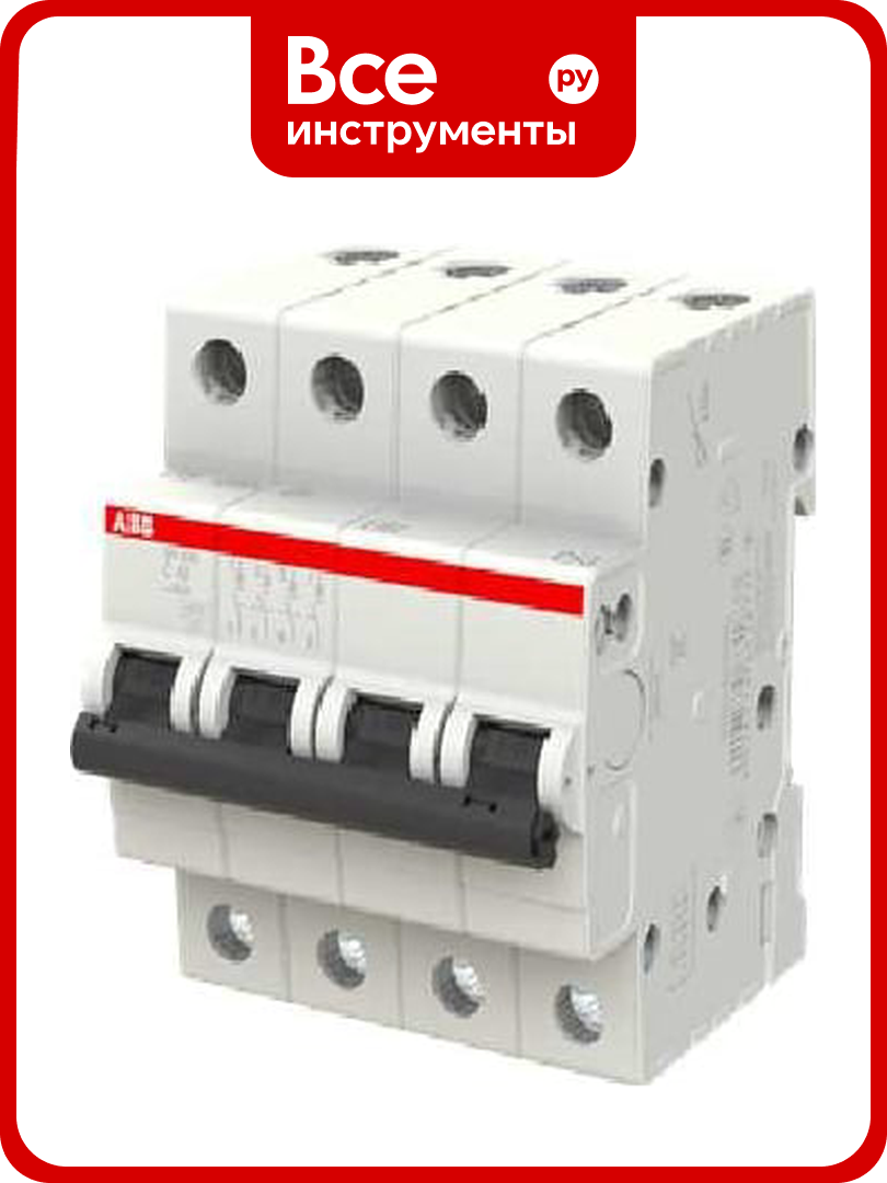 Автоматический выключатель ABB 4‑полюсный SH204 C50 тип с монтажом на DIN‑рейку, белый корпус, степень защиты