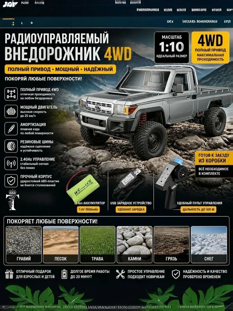 Радиоуправляемая модель автомобиля MN82S для внедорожного вождения