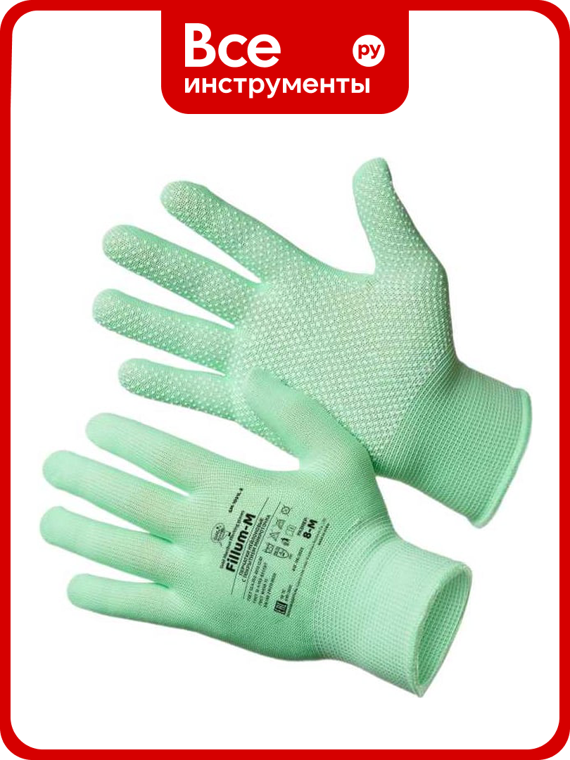 Перчатки нейлоновые GOLD MANIBUS Green Edition с покрытием микроточка р.8 (M) 12/240 GM-1001L-8 Fillum-M