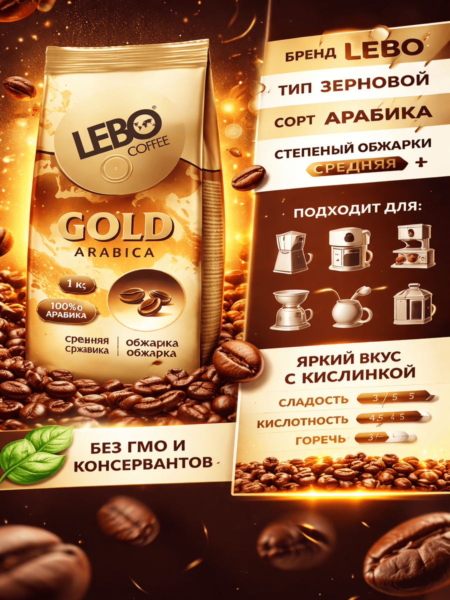 Кофе Lebo Gold в зернах, 1кг