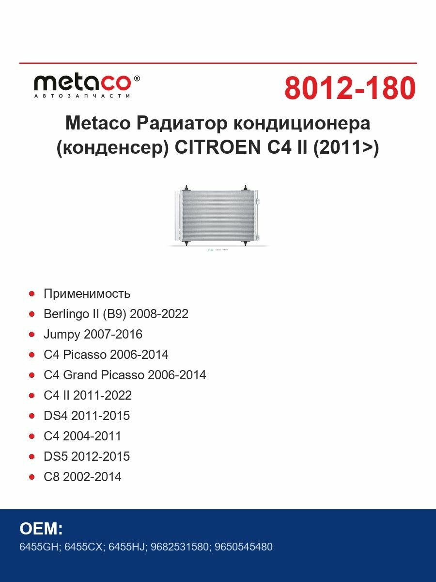 Metaco Радиатор кондиционера (конденсер) CITROEN C4 II (2011>)