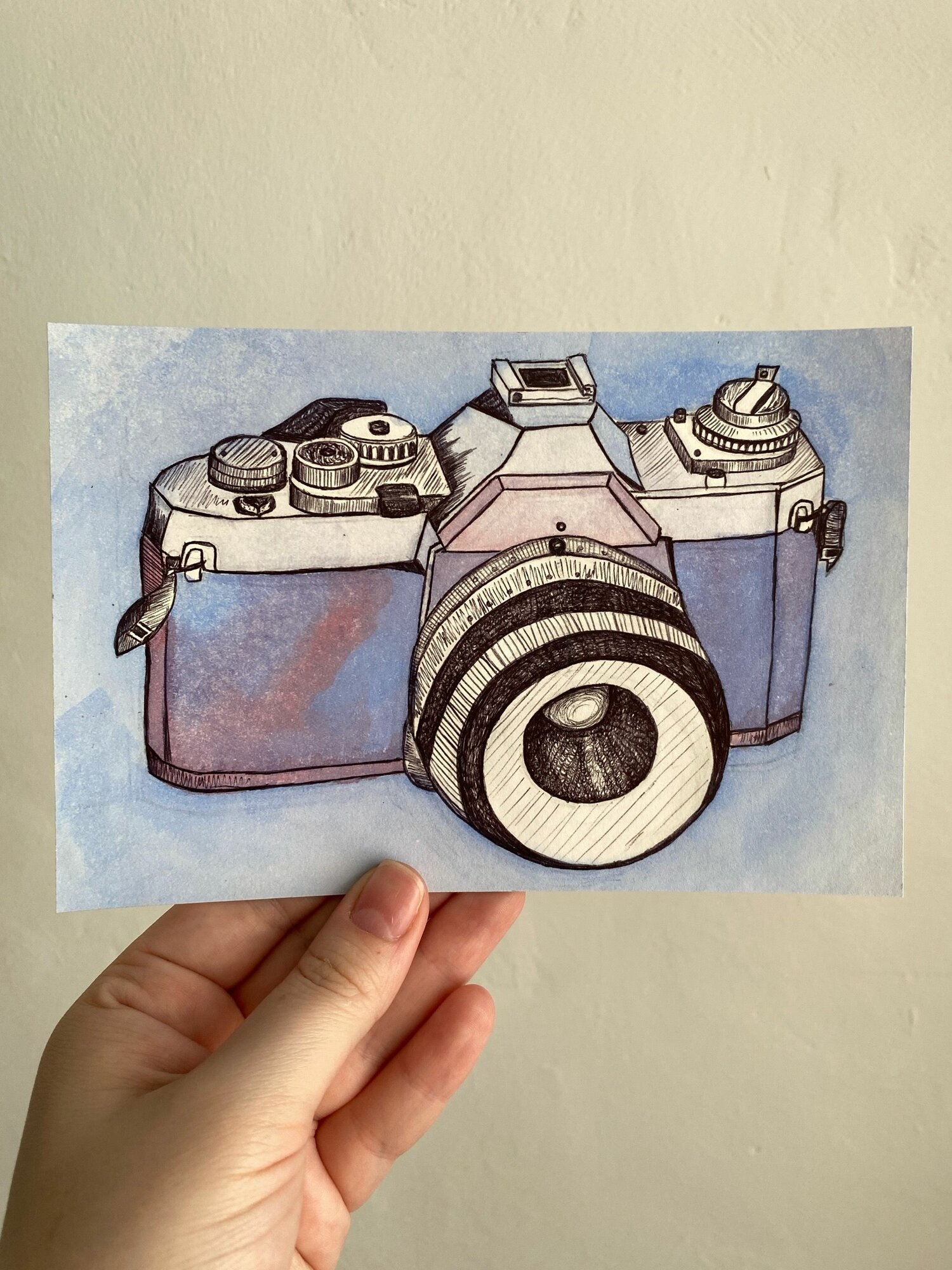Открытка авторская акварелью фотоаппарат / Акварельная картина