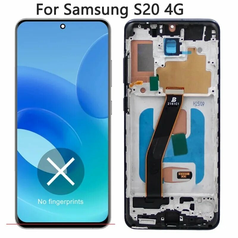 6,2-дюймовый TFT LCD-дисплей для Samsung Galaxy S20 4G, G980, G980F, G980F-DS, ЖК-дисплей с рамкой, сенсорный экран, панель управления, серый, без отпечатков пальцев.
