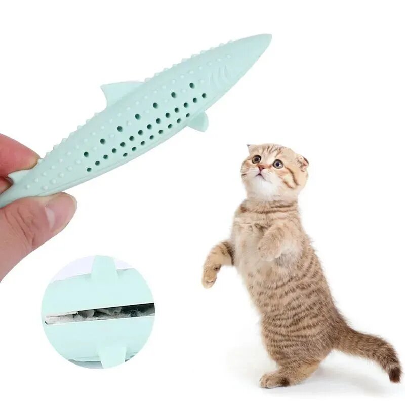 Игрушка для чистки зубов котят и взрослых кошек с кошачьей мятой, силиконовая зубная щетка рыба