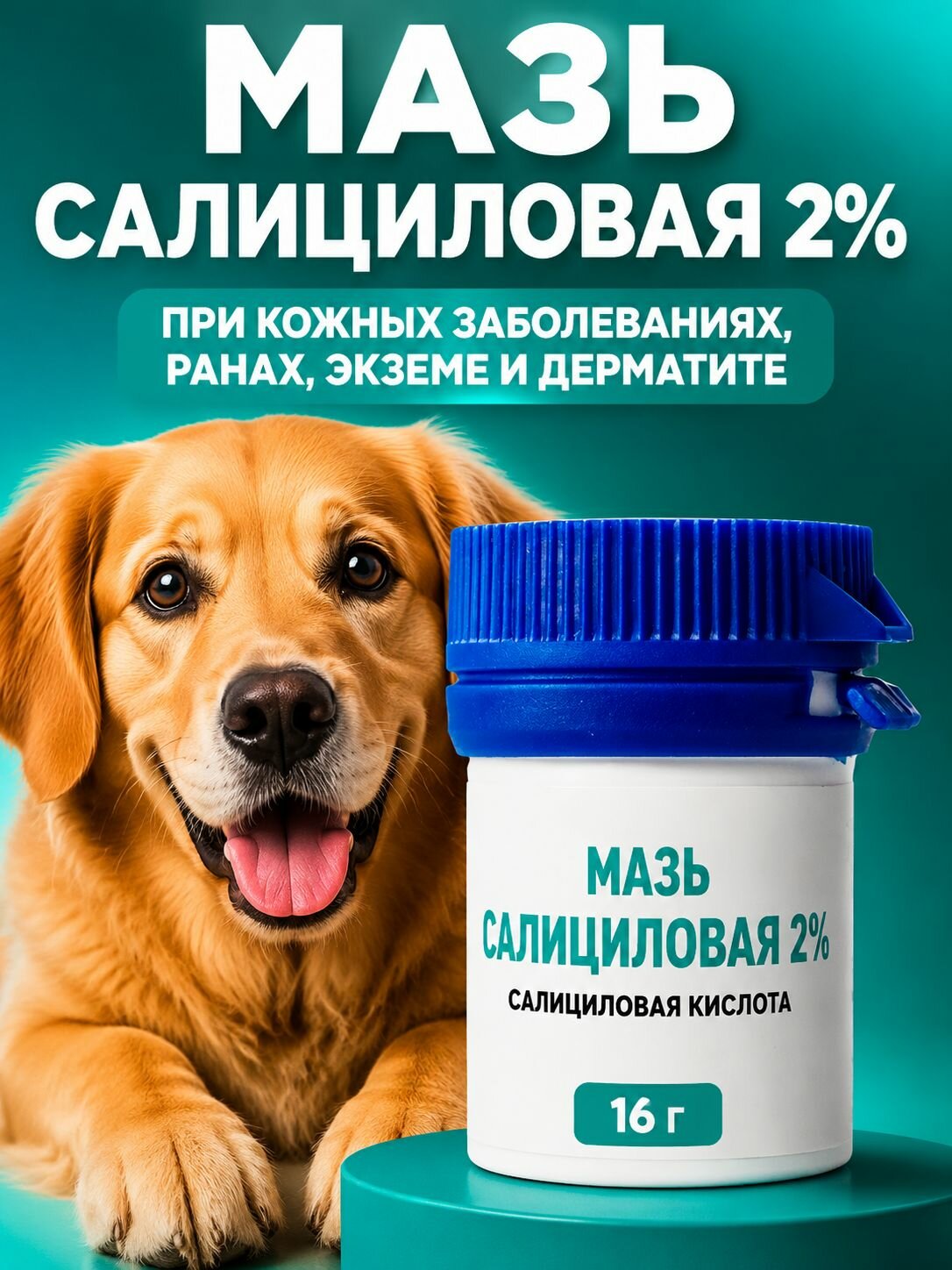 Мазь салициловая 2% 16 г антисептическая противовоспалительная кератолитическая для животных при кожных заболеваниях ранах экземе и дерматите