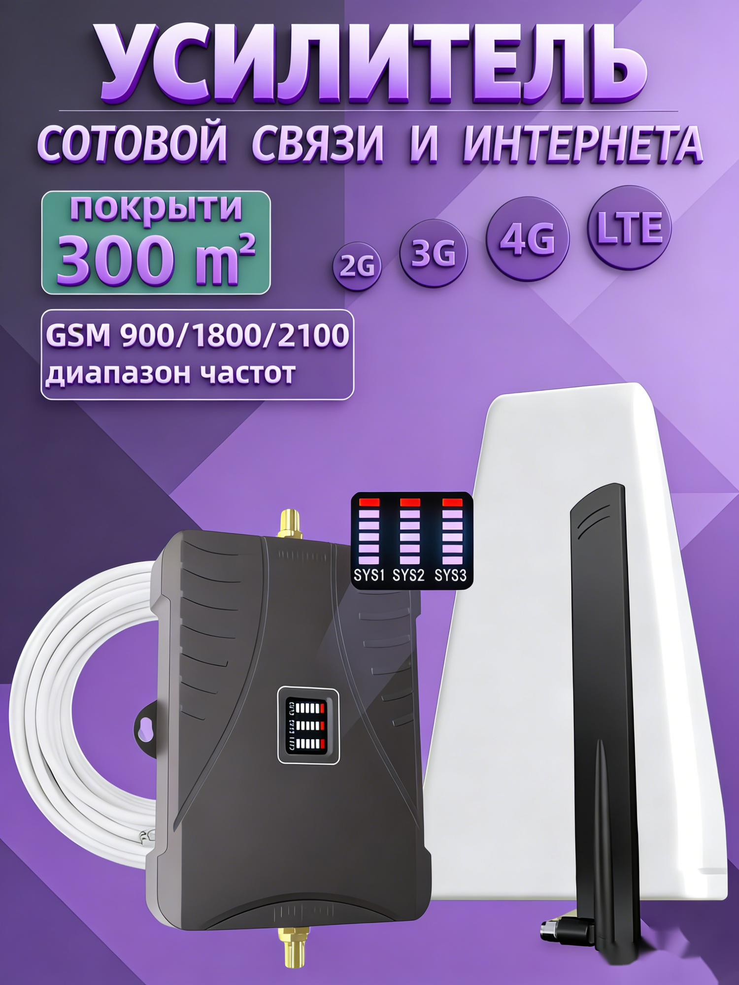 Усилитель сотовой связи-телефона 2G, 3G и 4G, 900 - 1800-2100 МГц -усилитель gsm сигнала