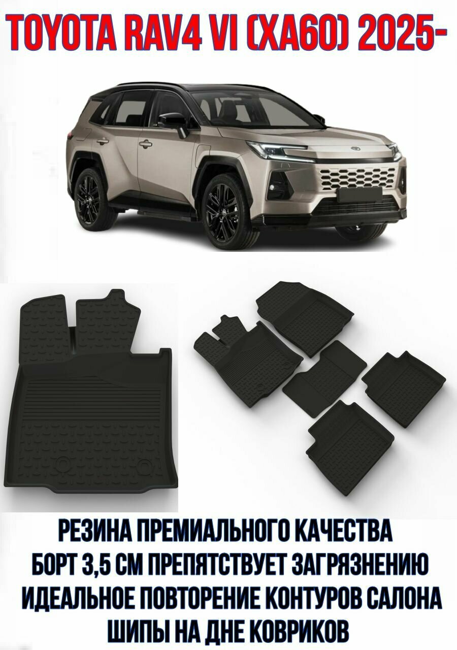 Резиновые коврики с бортом для Toyota RAV4 VI (XA60) (2025-н. в.)/Коврики Тойота РАВ4 (6) ХА60