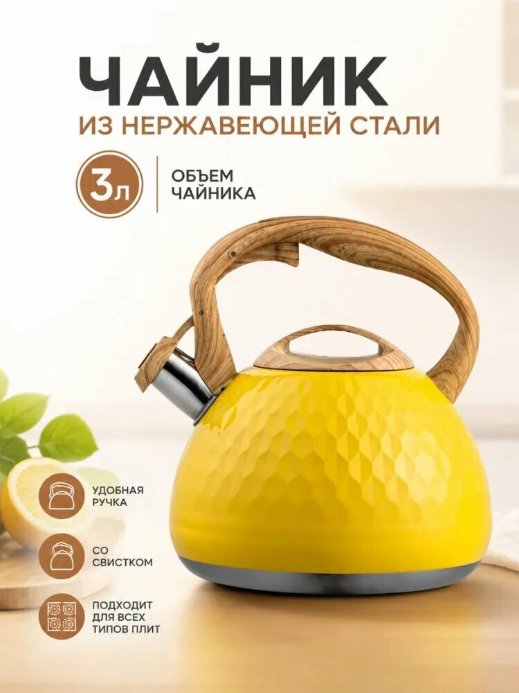 Чайник со свистком, 3 литра, подходит для аккумуляторной плиты /газовой плиты