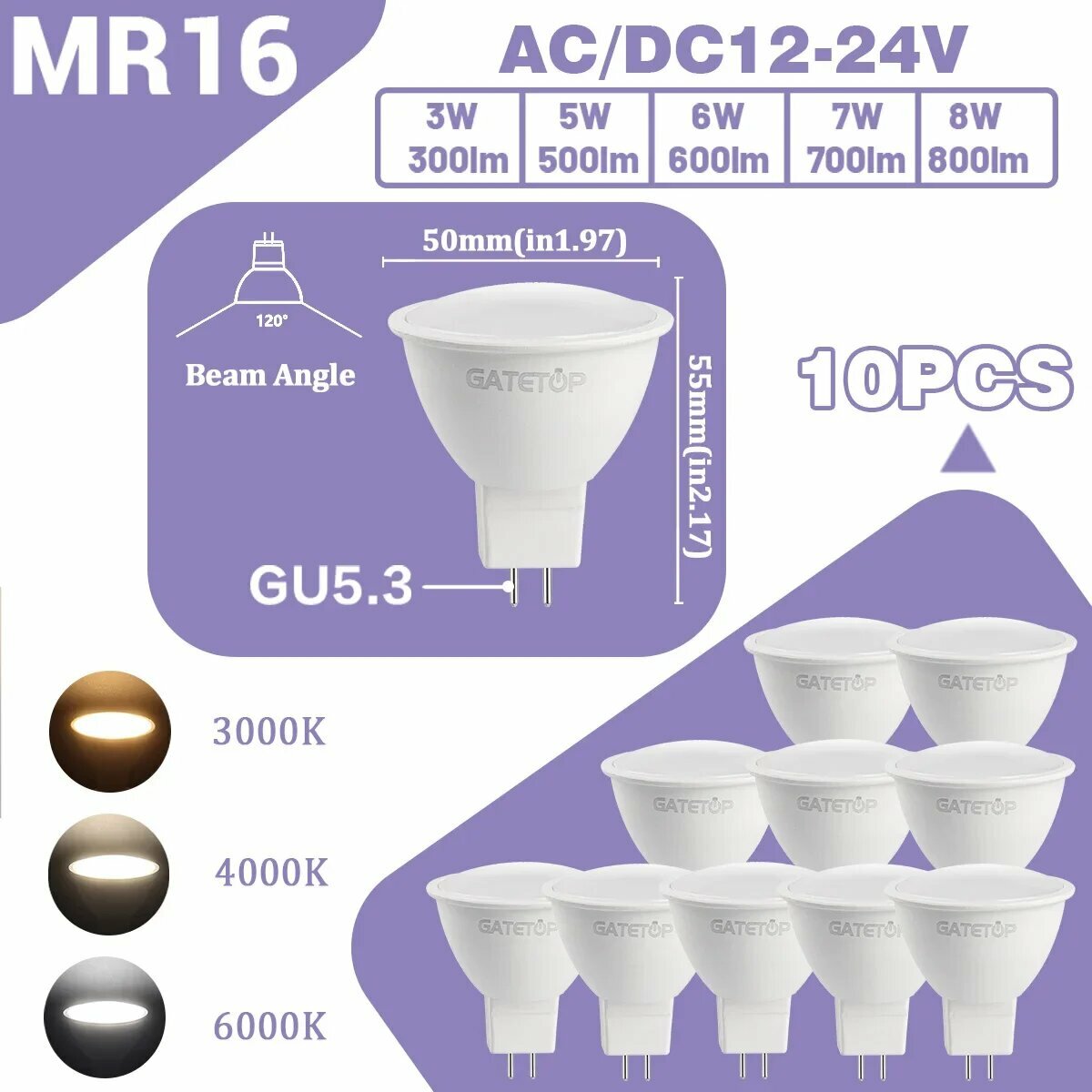 Светодиодная лампа Focos MR16 3-8Вт 6000К