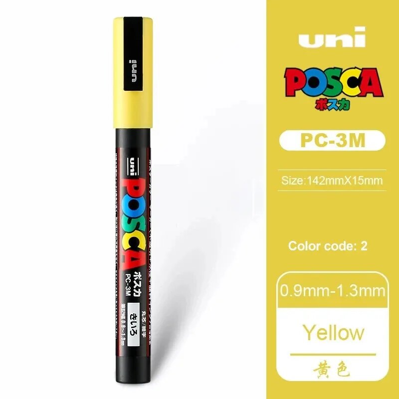Маркеры Uni POSCA PC-1M/3M/5M 100 цветов PC-3M Yellow