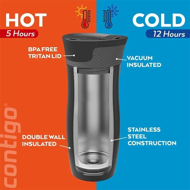 Термокружка Contigo Westloop AUToseal, 0.1 л, Нержавеющая сталь, для напитков, с системой AUTOSALE, серая