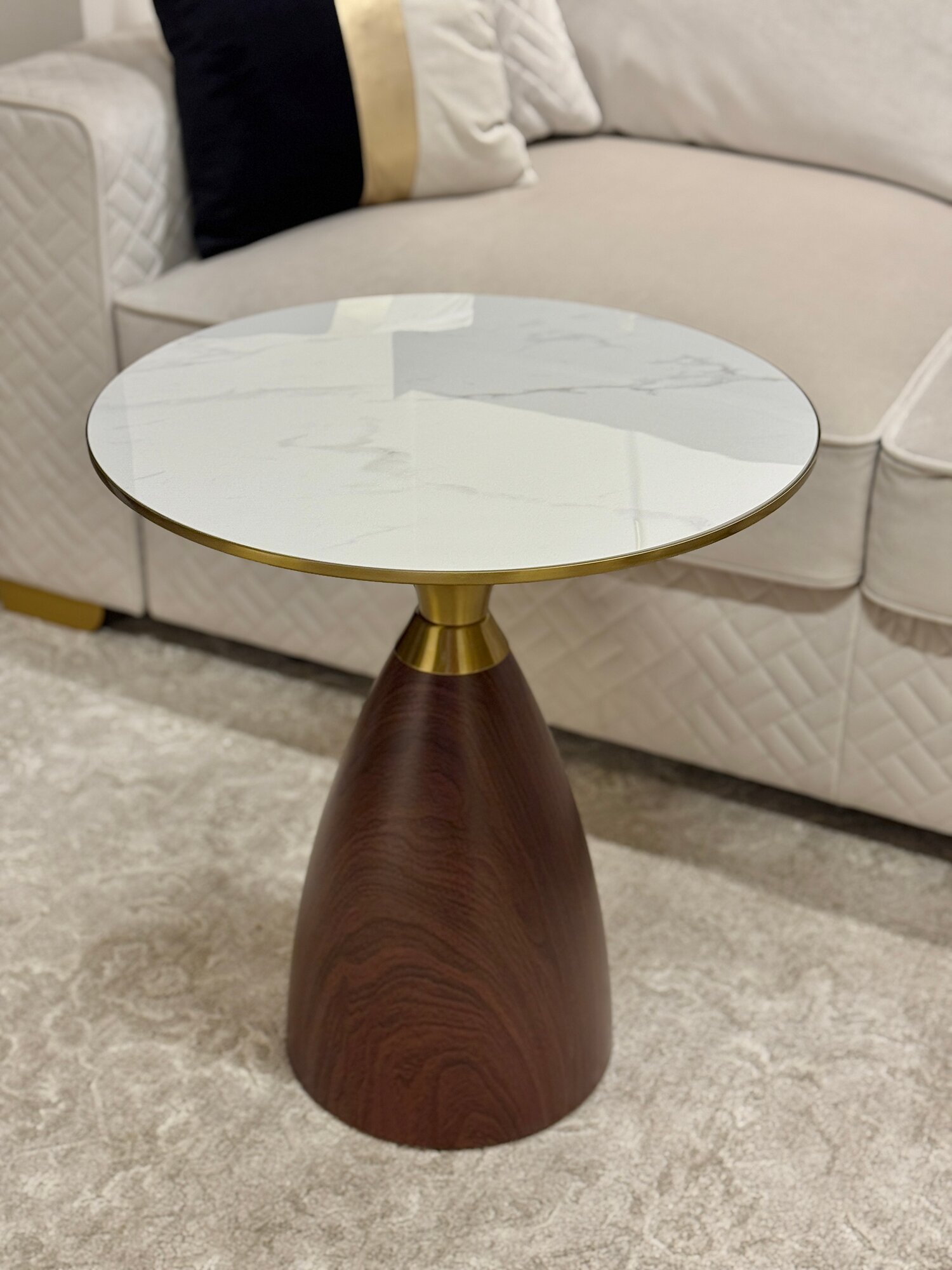 Журнальный столик Jynas "WHITE MARBLE" , керамогранитная столешница, сталь, цвет белый, 50х50