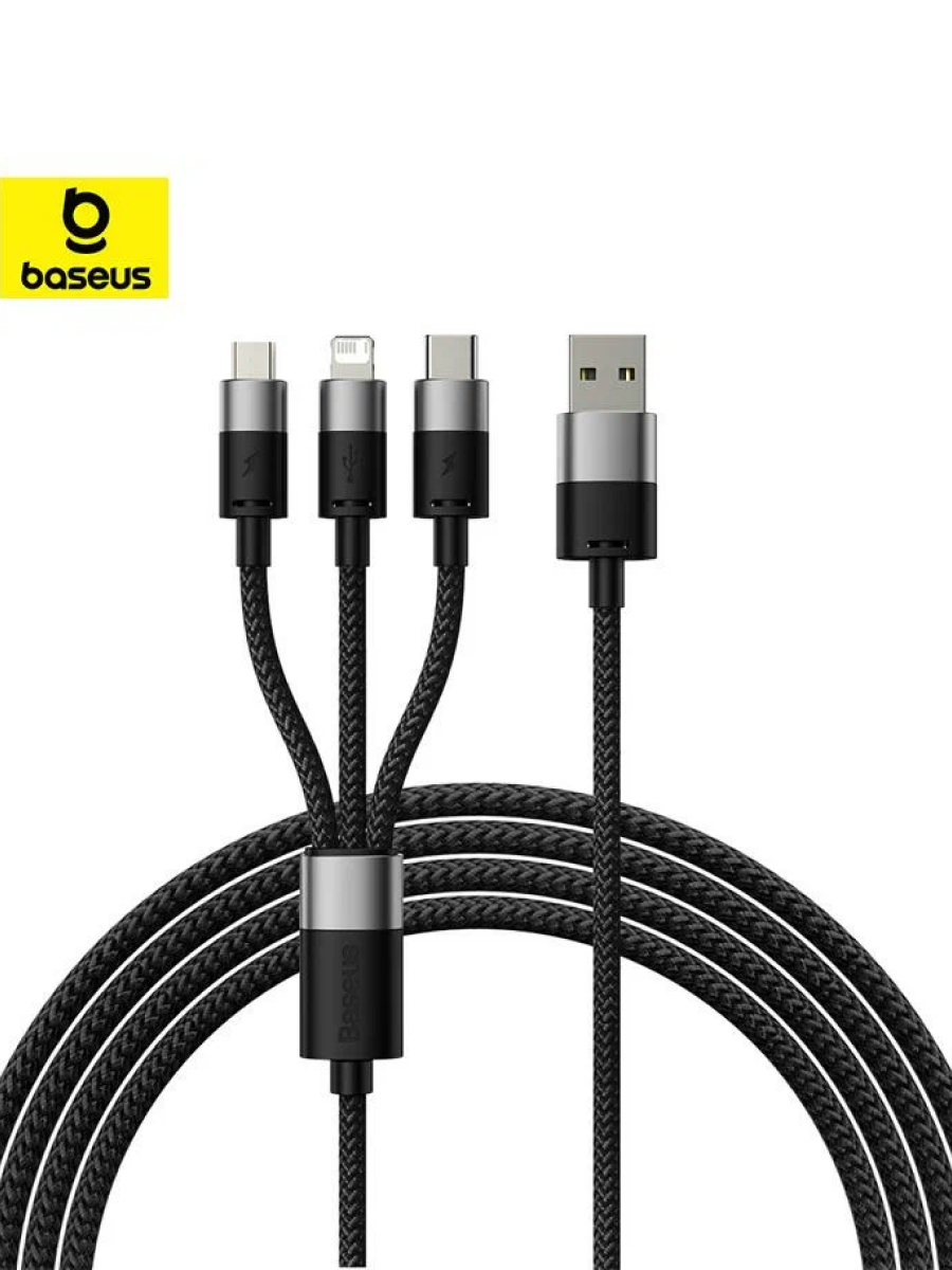 Baseus StarSpeed 1-for-3 Fast Charging Data Cable USB to M+L+C 3.5A (черный)