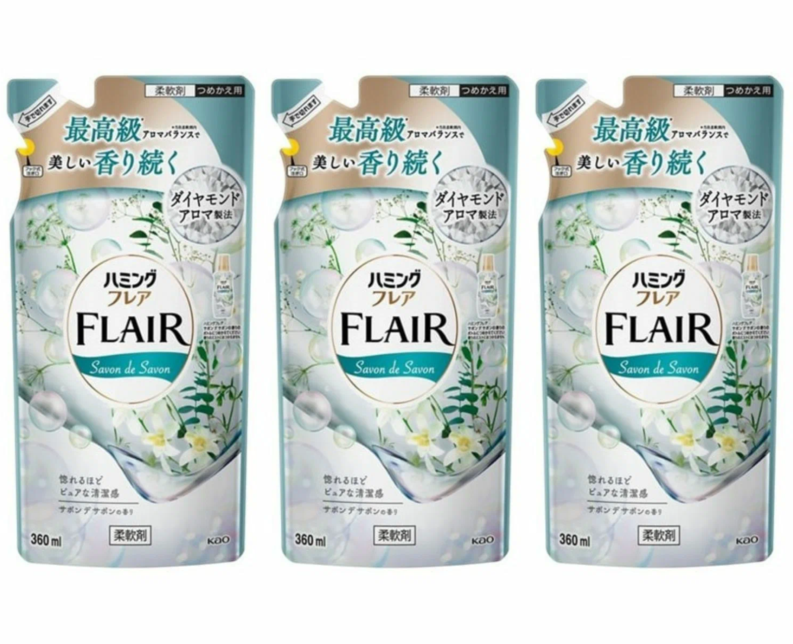 Кондиционер Kao для белья Humming FLAIR, концентрат, аромат Нежное мыло, 360 мл, 3 штуки