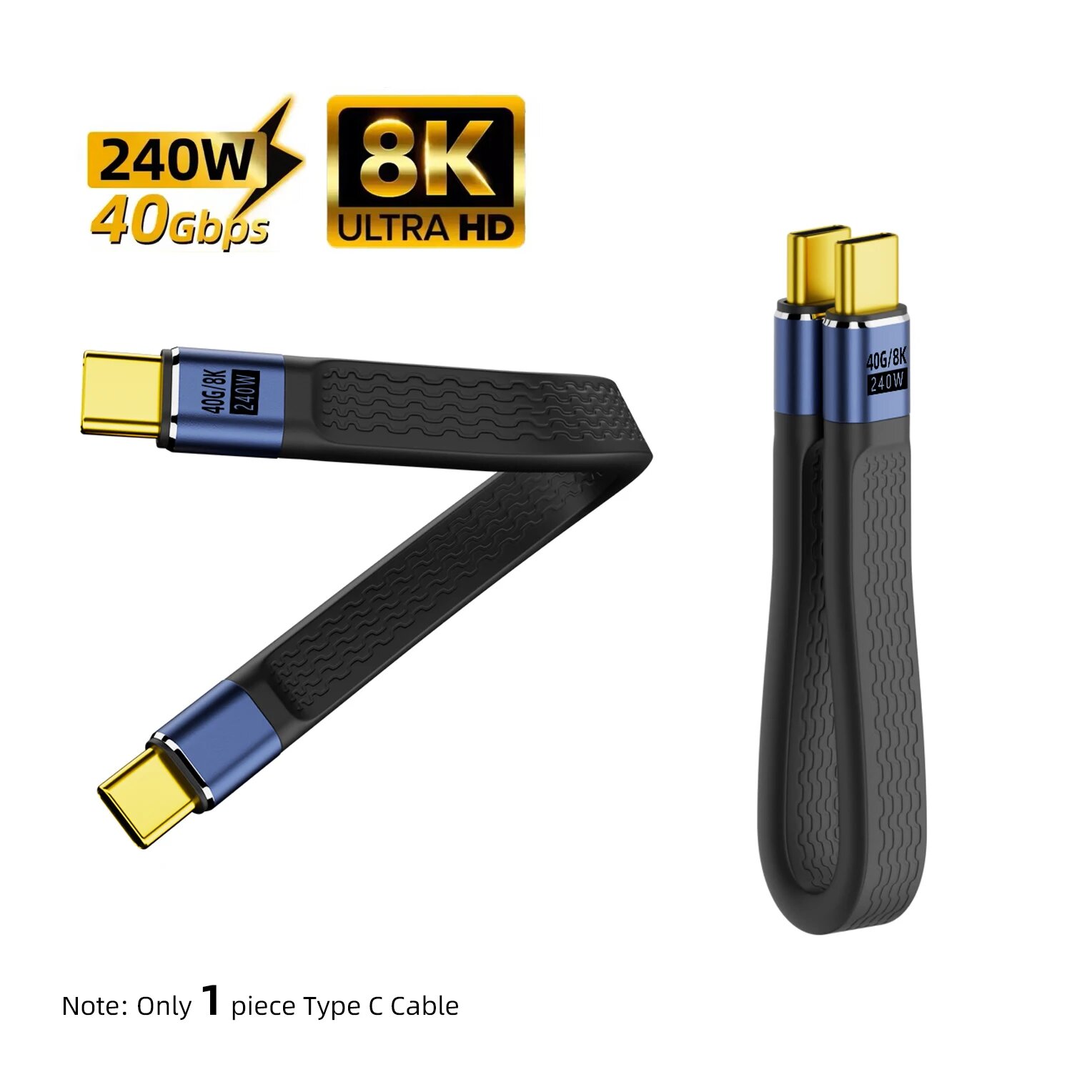 USB-C кабель-брелок 8K, 240W, 40Gbps, черный