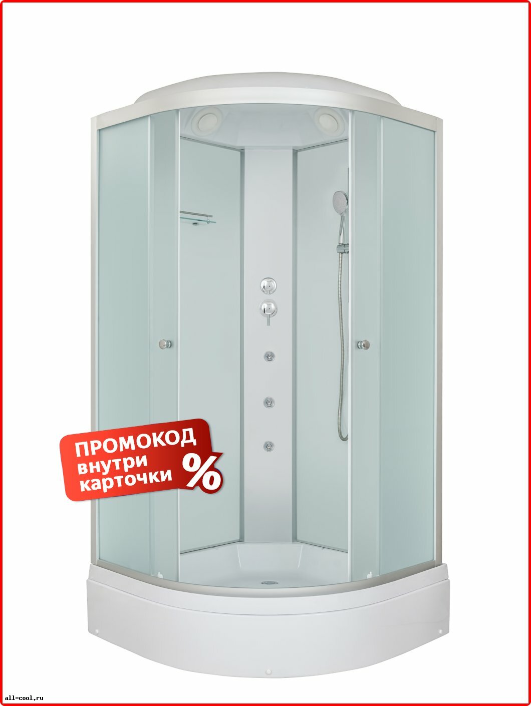 Душевая кабина DTO Ermes 80x80 средний поддон, четверть круга, серебристый, гидромассаж